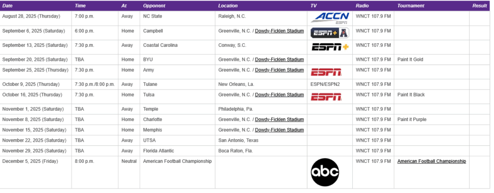 Schedules | ECU Sports